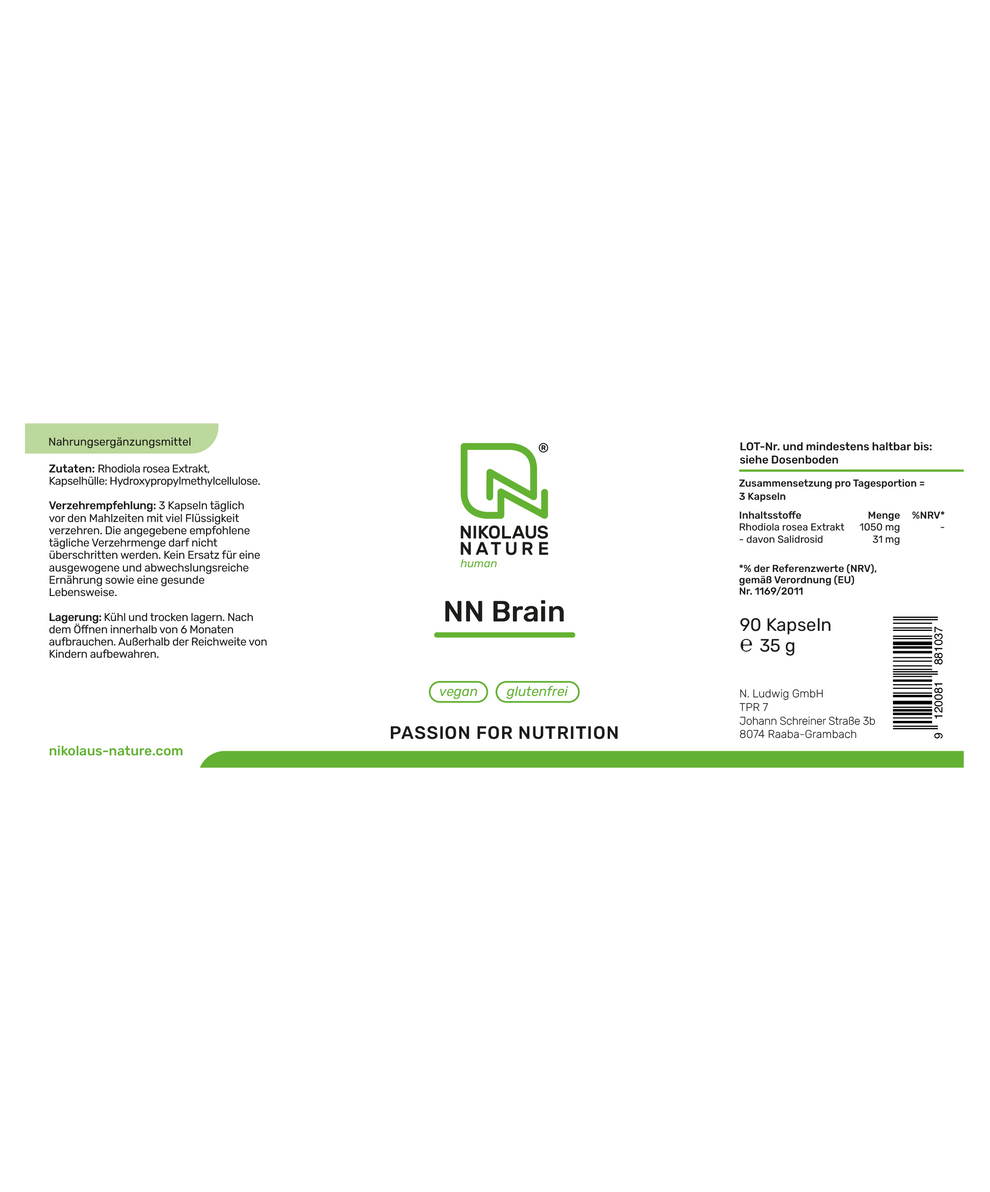NN Brain – With Rhodiola Rosea for mental strength, 90 capsules ...