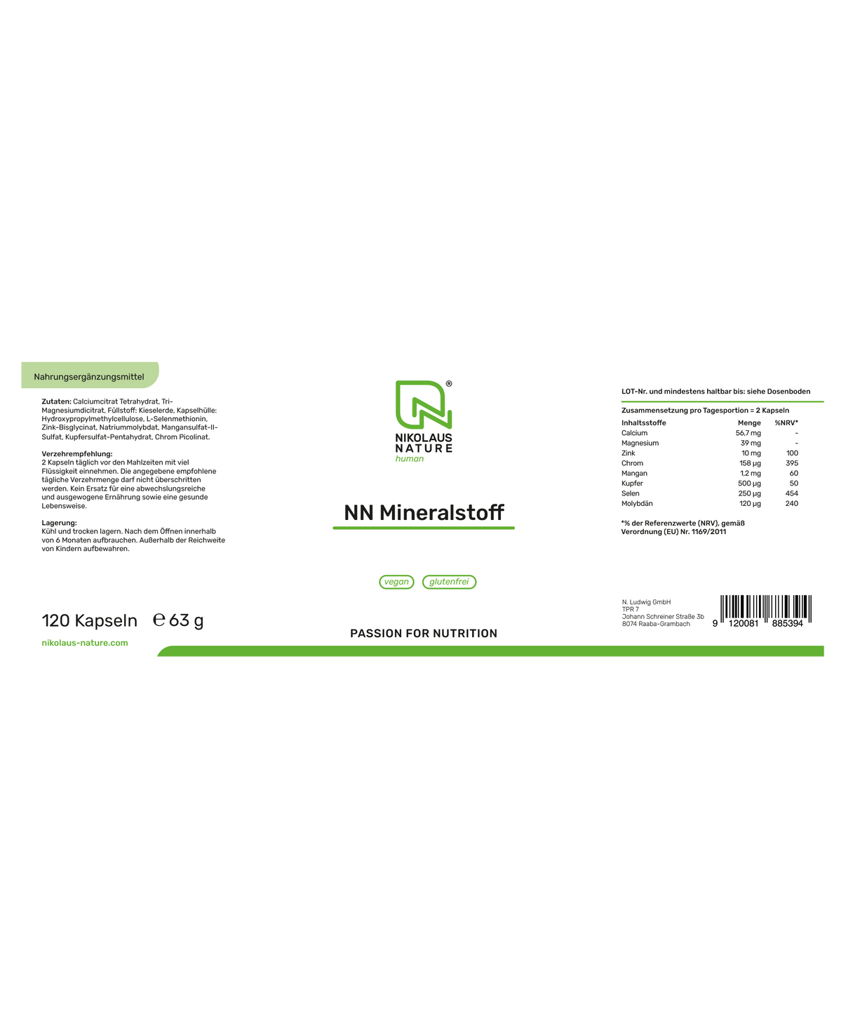 NN Mineral – 120 vegan capsules with 9 trace elements – Nikolaus Nature