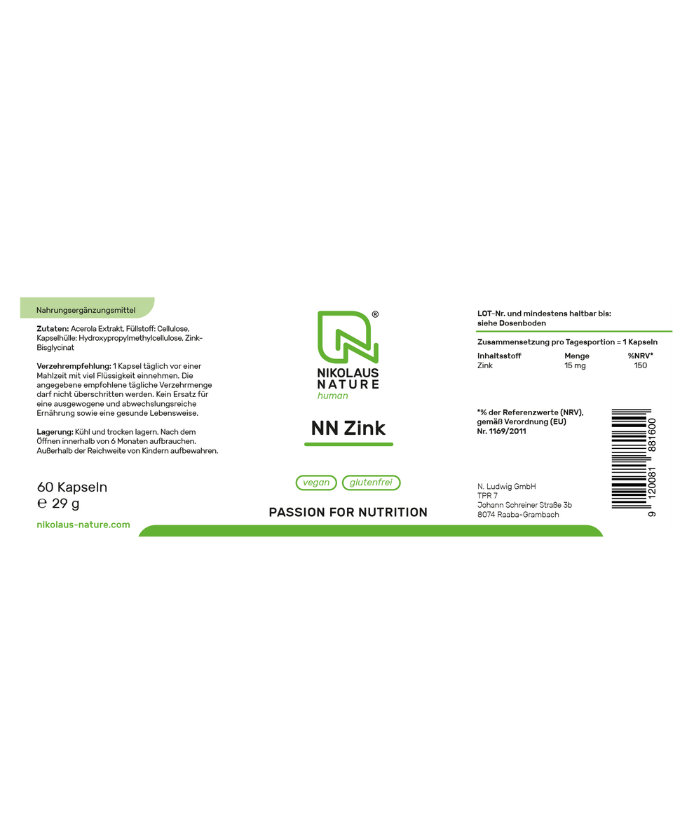 NN Zinc – 15 mg zinc per capsule from Nikolaus Nature